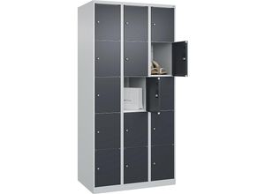 4067521352090 - 5er-Schließfachschrank Classic PLUS 3 Abteile lichtgrau   grau B 900 mm 15 Fächer mit Bodengleitern C+P