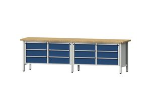 4014641091460 - Werkbank Breite 2800 mm Gestellbauweise 12 Schubladen 180 mm mit Vollauszug Buchemassivplatte ANKE