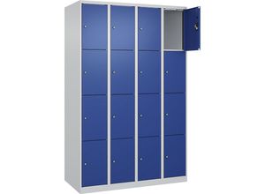 4068192008255 - 4er-Schließfachschrank Evolo PLUS 4 Abteile lichtgrau   enzianblau B 1200 mm 16 Fächer mit Bodengleitern Zylinderschloss kaiserkraft