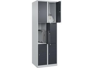 4067521350386 - 3er-Schließfachschrank Classic PLUS 2 Abteile lichtgrau   grau B 600 mm 6 Fächer mit Bodengleitern C+P