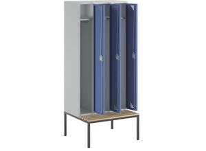 4061753010490 - eurokraft pro Mehrzweck- und Garderobenschrank mit Sitzbank 3 Abteile Breite 900 mm Türen brillantblau