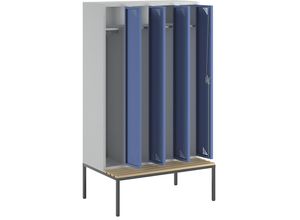 4061753010551 - eurokraft pro Mehrzweck- und Garderobenschrank mit Sitzbank 4 Abteile Breite 1200 mm Türen brillantblau