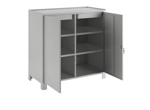 4250618214214 - Werkzeugschrank mit Füßen HxBxT 1000 x 1000 x 500 mm Trennwand je Seite 1 Schublade und 2 Fachböden lichtgrau RAL 7035 Wolf