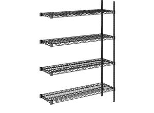 4061753091802 - Stahldraht-Gitterregal schwarz Fachlast 250 kg BxT 910 x 360 mm Anbauregal Höhe 1370 mm 4 Fachböden kaiserkraft