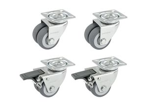 4251260116185 - Set Doppelrollen aus thermoplastischen Gummireifen 4 Lenkrollen davon 2 mit Doppelstopp mit Montageplatte Rad-Ø x Breite 50 x 19 mm Gleitlager Proroll