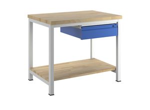 4040376982155 - Werkbank Gestellbauweise 1 Schublade Größe L 1 Ablageboden Buche massiv Tiefe 700 mm Breite 1000 mm RAU