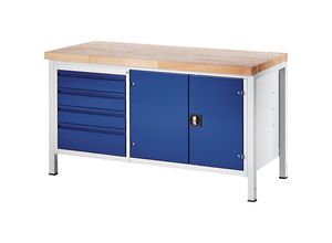 4040376981745 - Werkbank Gestellbauweise 4 Schubladen Größe L 1 Werkzeugschrank Tiefe 700 mm Breite 1500 mm RAU