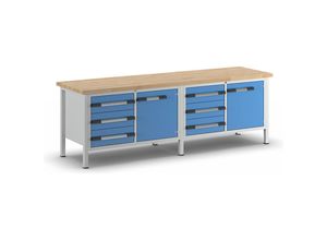4061753260833 - eurokraft pro Werkbank Gestellbauweise Serie 8000 6 Schubladen 180 mm 2 Türen 540 mm 1 Fachboden BxT 2500 x 700 mm