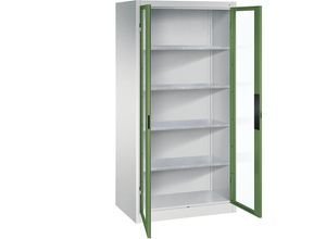 4069361436220 - Sichtfenster-Flügeltürschrank HxBxT 1950 x 930 x 600 mm 4 Fachböden lichtgrau   resedagrün C+P