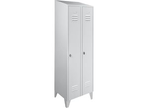 4250618240022 - Stahlschrank mit Schrägdach Abteile schrankhoch Gesamtbreite 600 mm 2 Abteile lichtgrau RAL 7035