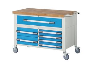 4061753292490 - eurokraft pro Fahrbare Werkbank Serie 8000 Gestellbauweise 7 Schubladen Platten-BxT 1250 x 700 mm