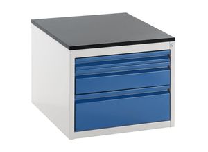 4040376926708 - Schubladenschrank mit Teleskopführungen Höhe 460 mm Schubladen 1 x 60 1 x 120 1 x 180 mm lichtgrau   enzianblau Breite 580 mm RAU