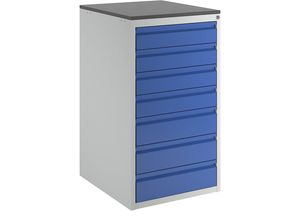 4040376927255 - Schubladenschrank mit Teleskopführungen Höhe 1030 mm Schubladen 4 x 120 3 x 150 mm lichtgrau   enzianblau Breite 580 mm RAU