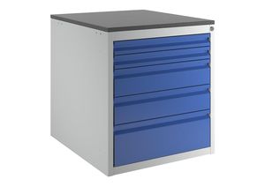 4040376926975 - Schubladenschrank mit Teleskopführungen Höhe 640 mm Schubladen 2 x 60 2 x 120 1 x 180 mm lichtgrau   enzianblau Breite 580 mm RAU