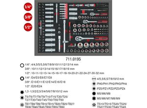 4042146710500 - 1 4 + 3 8 + 1 2 Steckschlüssel-Satz Höhe 35 mm 195 Teile Einlage ganze Schubfläche KS Tools