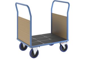 4054666023206 - eurokraft pro Plattformwagen mit Holzwänden Vollelastik-Rollen 2 Stirnwände Ladeflächen-LxB 950 x 700 mm