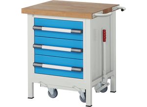 4061753038364 - eurokraft pro Fahr- und absenkbare Werkbank Gestellbauweise Serie 8000 3 Schubladen Ablageboden BxT 750 x 700 mm
