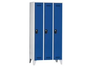 4250618238982 - Garderobenschrank Fachhöhe 1700 mm HxBxT 1850 x 900 x 500 mm Abteilbreite 300 mm Korpus-   Türfarbe Lichtgrau   Enzianblau