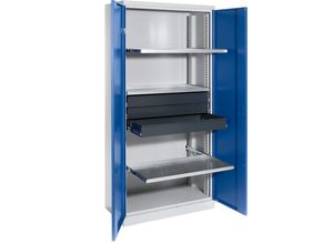 4061753035042 - eurokraft pro Materialschrank Breite 950 mm 3 Ausziehböden 3 Schubladen Tür enzianblau