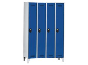 4250618239071 - Garderobenschrank Fachhöhe 1700 mm HxBxT 1850 x 1200 x 500 mm Abteilbreite 300 mm Korpus-   Türfarbe Lichtgrau   Enzianblau