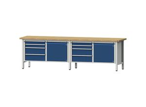 4014641006839 - Werkbank Breite 2800 mm Gestellbauweise 2 Türen 8 Schubladen mit Vollauszug Buchemassivplatte ANKE