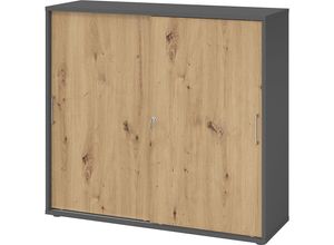 4032062304556 - Schiebetürschrank Breno abschließbar Spanplatte melaminharzbeschichtet B 1200 x T 400 x H 1100 mm 3 Ordnerhöhen Graphit Asteiche