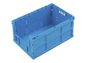 4250685119306 - Faltbox aus Polypropylen Volumen 63 l blau geschlossen mit stirnseitiger Entnahmeöffnung kaiserkraft