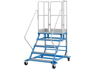 4054666010985 - eurokraft pro Plattformtreppe mit Gitterrosteinlagen Plattformgröße 810 x 510 mm 5 Stufen
