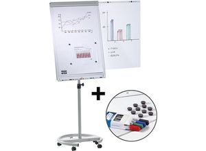 8712752103664 - Flipchart-Set inkl Zubehör höhenverstellbar 1700 - 2000 mm mit stabilem Rundfuß Ø 640 mm 5 Lenkrollen kaiserkraft