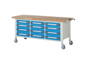 4061753265586 - eurokraft pro Fahrbare Werkbank Serie 8000 Gestellbauweise 12 Schubladen BxT 2000 x 700 mm