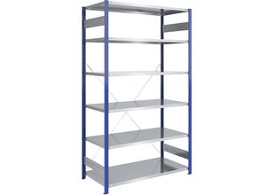 4061753028907 - eurokraft pro Lager-Steckregal Regalständer blau Boden verzinkt HxB 2500 x 1300 mm Grundregal Tiefe 800 mm