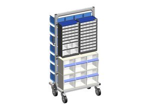 4005187559606 - Kombi-Fahrregal aus Alu doppelseitig 28 Kästen 2 Kleinteilemagazine Klappschütten kaiserkraft