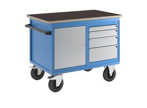 4054666000924 - eurokraft pro Montagewagen 1 Schrank 1 Schubladenschrank bicolor Korpus lichtblau Fronten weißaluminium Multiplex-Arbeitsplatte