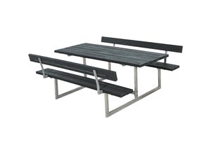 5703393739896 - Gruppensitzbank für 6 Personen LxT 1770 x 1770 mm Recycling-Kunststoff-Planken mit 2 Rückenlehnen schwarz kaiserkraft