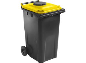 4061753291073 - Mülltonne DIN EN 840 mit Einwurfloch 240 l für Glas Flaschen Dosen anthrazit Deckel gelb kaiserkraft