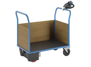 4061753236791 - eurokraft pro Plattformwagen mit Elektroantrieb 3 hohe MDF-Wände LxBxH 1420 x 700 x 1300 mm