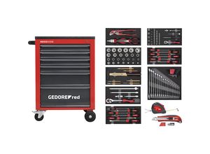 4060833016674 - GEDORE Werkstattwagen MECHANIC befüllt 6 Schubladen 119 Teile rot schwarz HxBxT 910 x 628 x 418 mm