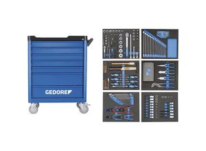 4010886948460 - GEDORE Werkzeugwagen workster smartline befüllt 7 Schubladen mit 190-teiligen Werkzeugsortiment HxBxT 1045 x 870 x 505 mm