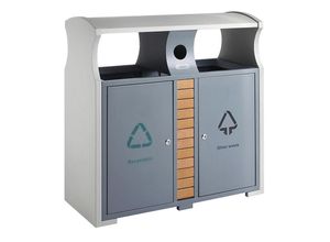 8713631650446 - Recycling-Abfallbehälter für außen Volumen 2 x 39 l BxHxT 400 x 1000 x 1000 mm grau kaiserkraft