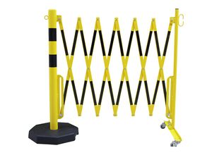 4250912308107 - CrashStop Sperrpfosten mit Scherengitter Rundrohr Ø 60 mm mit mobiler Fußplatte gelb   schwarz Länge max 3600 mm