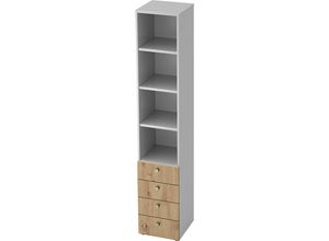 4032062188002 - eurokraft pro Kombi-Schrank 3 Fachböden 4 Schubladen weiß   Asteiche