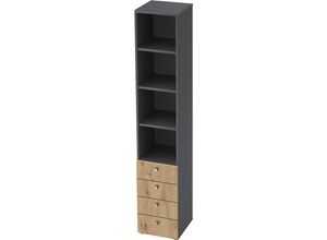 4032062187999 - eurokraft pro Kombi-Schrank 3 Fachböden 4 Schubladen graphit   Asteiche