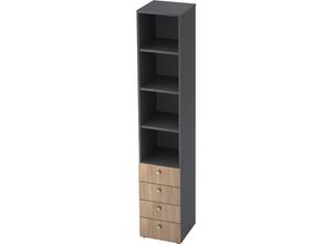 4032062159408 - eurokraft pro Kombi-Schrank 3 Fachböden 4 Schubladen graphit   Nussbaum-Dekor