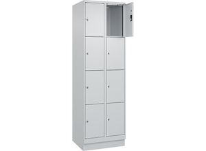 4068192022909 - 4er-Schließfachschrank Evolo PLUS 2 Abteile lichtgrau B 600 mm 8 Fächer mit Bodensockel Zylinderschloss kaiserkraft