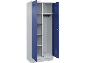 4067521932780 - Putzmittelspind Evolo PLUS 1 Abteil Trennwand mittig lichtgrau   enzianblau B 800 mm mit Bodensockel Sicherheits-Drehriegel kaiserkraft