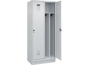 4067521940471 - Schwarz-Weiß-Spind Evolo PLUS schmal 2 Abteile Trennwand verkürzt lichtgrau B 800 mm mit Bodensockel Sicherheits-Drehriegel kaiserkraft