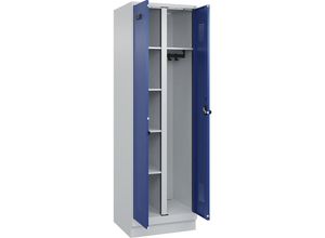 4067521932773 - Putzmittelspind Evolo PLUS 1 Abteil Trennwand mittig lichtgrau   enzianblau B 600 mm mit Bodensockel Sicherheits-Drehriegel kaiserkraft
