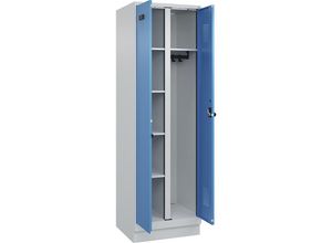 4067521933947 - Putzmittelspind Evolo PLUS 1 Abteil Trennwand mittig lichtgrau   lichtblau B 600 mm mit Bodensockel Sicherheits-Drehriegel kaiserkraft