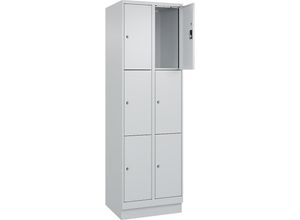 4068192022633 - 3er-Schließfachschrank Evolo PLUS 2 Abteile lichtgrau B 600 mm 6 Fächer mit Bodensockel Zylinderschloss kaiserkraft