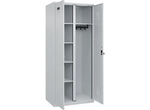 4067521940990 - Putzmittelspind Evolo PLUS 1 Abteil Trennwand mittig lichtgrau B 800 mm mit Bodengleitern Sicherheits-Drehriegel kaiserkraft